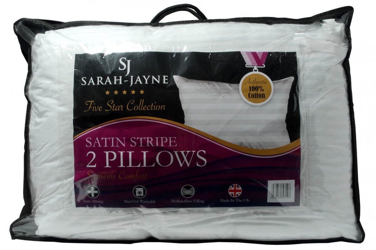 Sarah Jayne Satin Stripe Cotton Pillow - 2 Pack | MattressNextDay